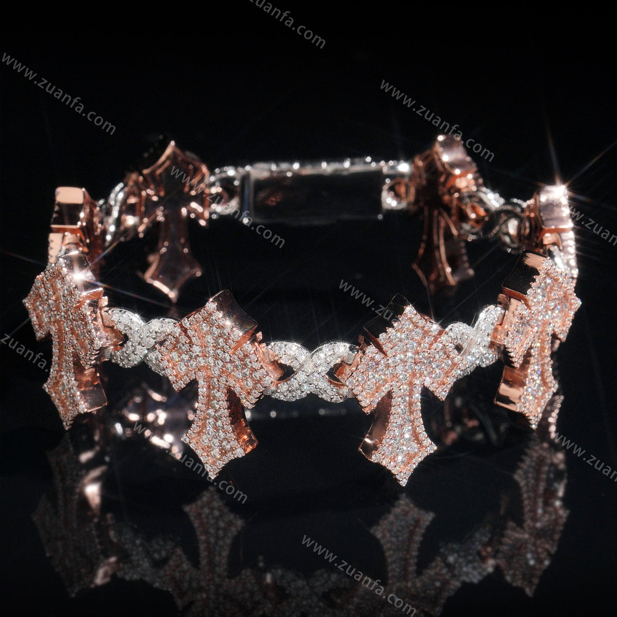Two Tone Cross Moissanite Infinity Cuban Link Bracelet – Zuanfa Jewelry