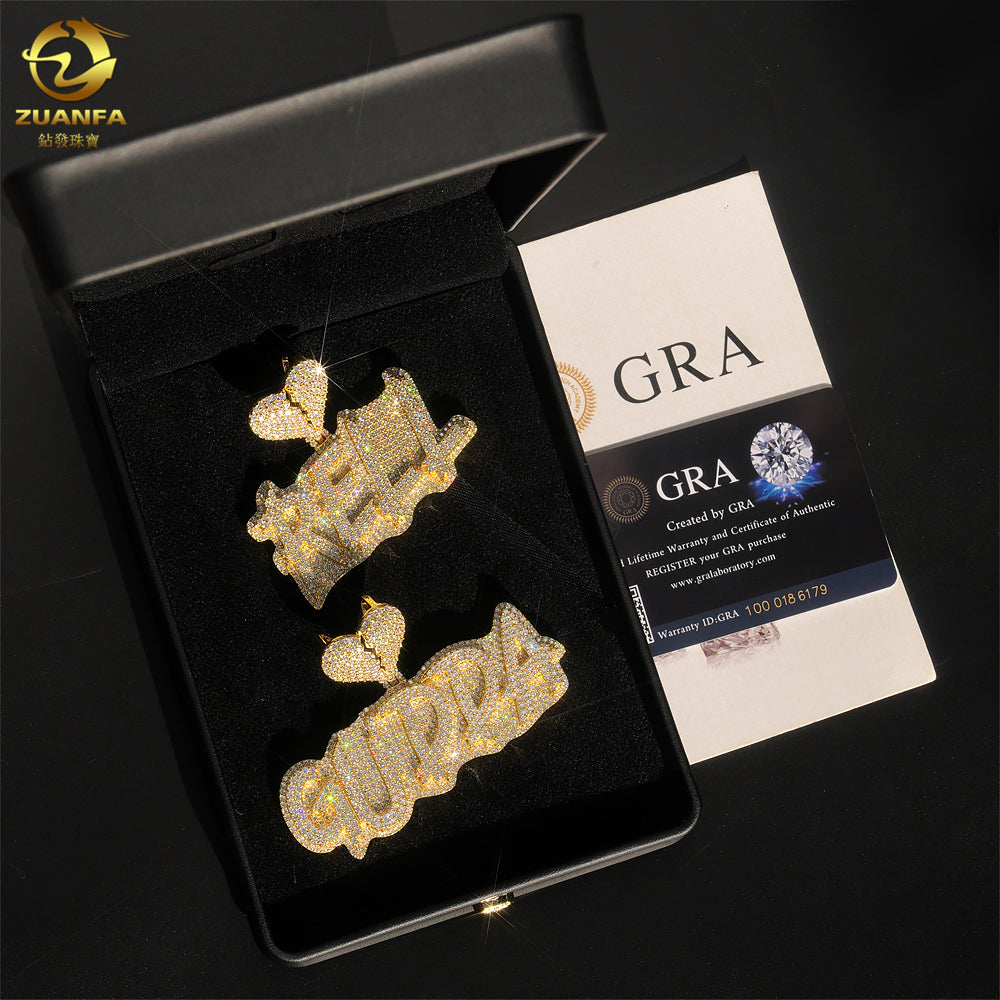 Heart bail custom moissanite diamond hip hop letter pendant – Zuanfa ...