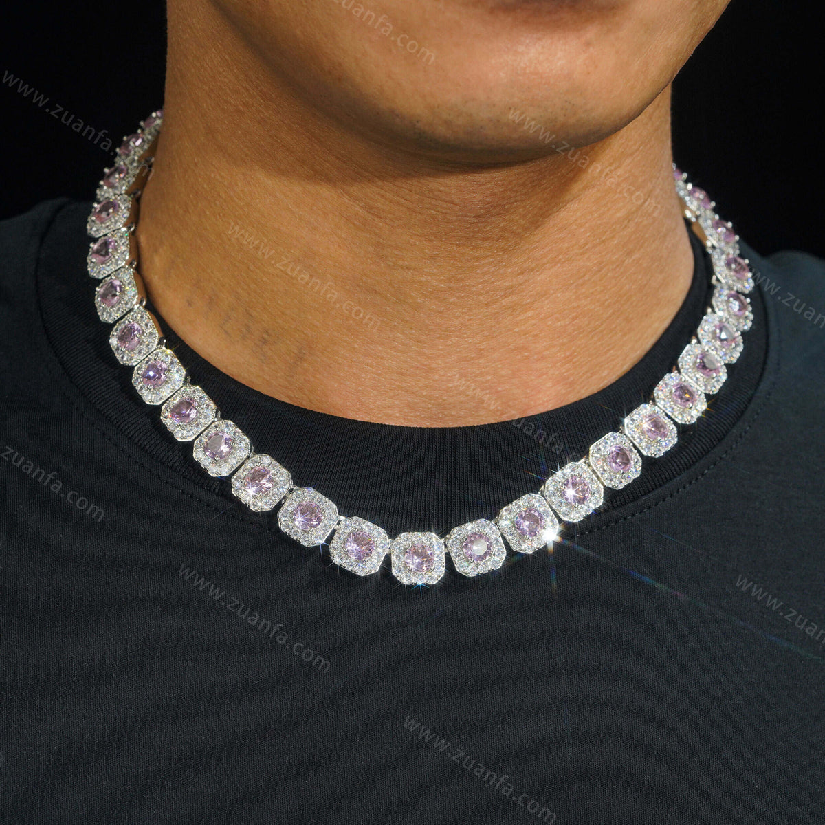 10MM Cluster Tennis Pink Diamond Cuban Link Chain – Zuanfa Jewelry