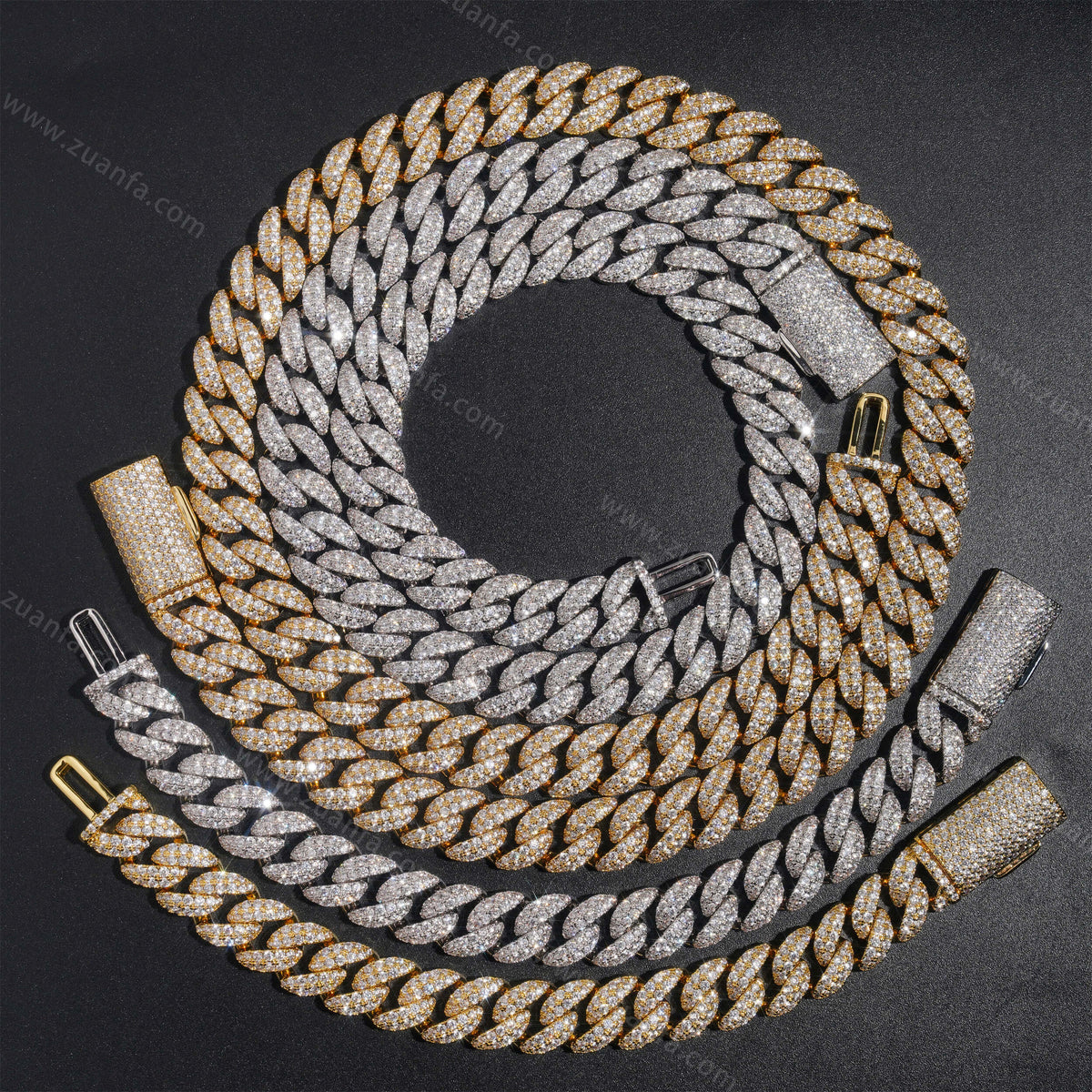 Moon Shape 12MM Two Row Diamond Cuban Link Chain – Zuanfa Jewelry