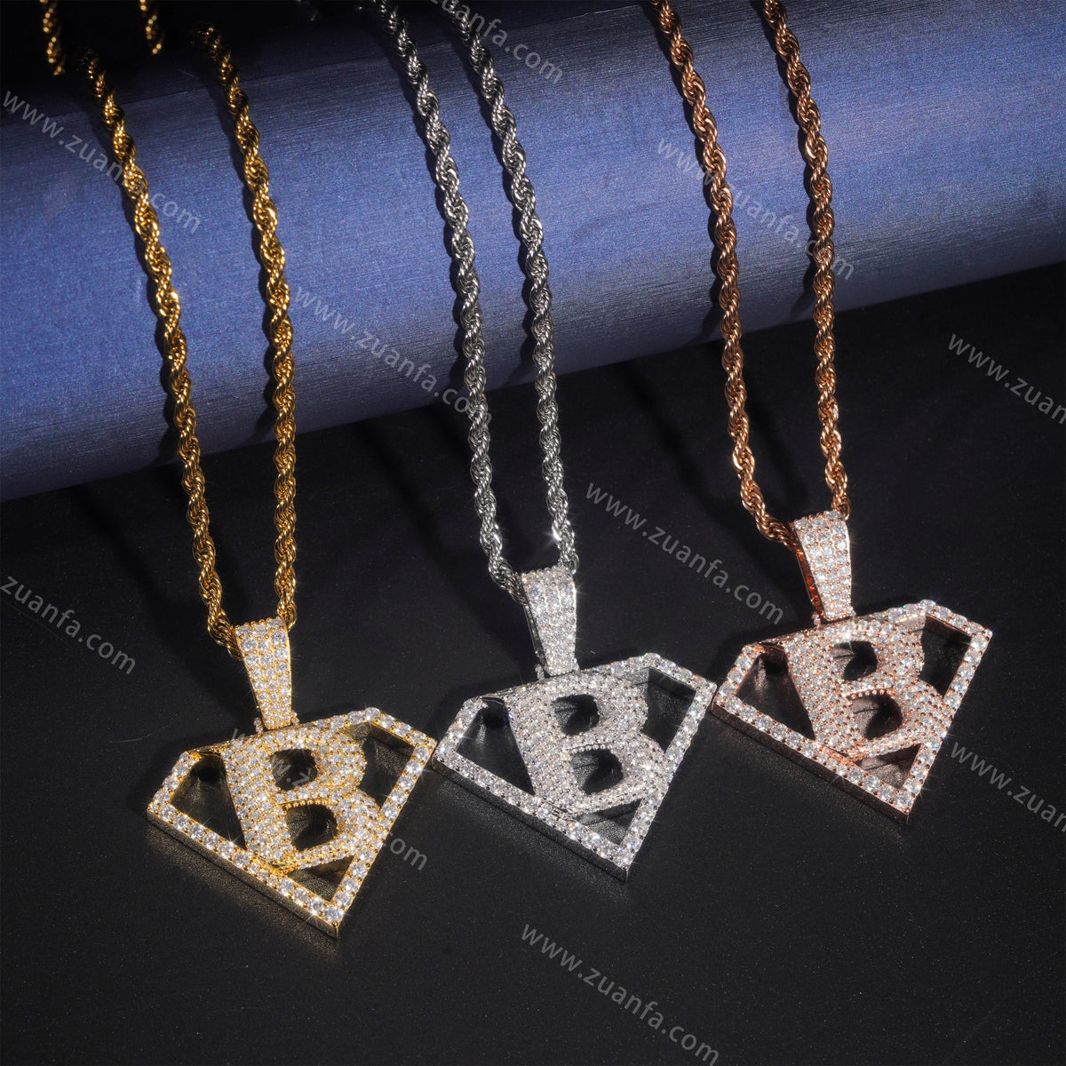 Custom Diamond B Moissanite Pendant – Zuanfa Jewelry