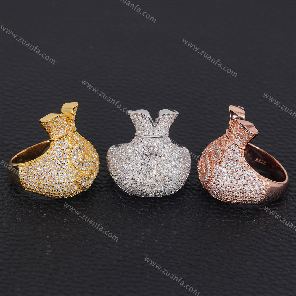 Money Bag Hip Hop Moissanite Ring – Zuanfa Jewelry